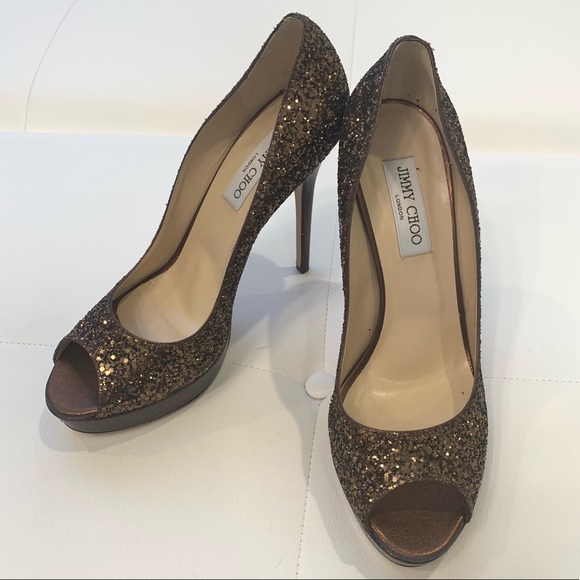 Jimmy Choo | Shoes | Jimmy Choo Open Toe Glitter Pumps Sz 4 | Poshmark
